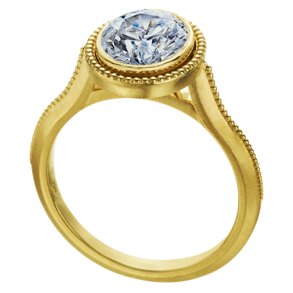 Bezel set with Millgrain detail Diamond Engagement Ring – https://dcjltd.com/